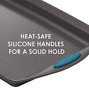 Rachael Ray Yum-o! Bakeware Oven Lovin' Nonstick Loaf Pan, 9-Inch by 5-Inch Steel Pan, Gray with Marine Blue Handles