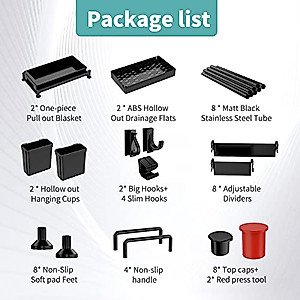 ZIZOTI 2 Pack Pull Out Under Sink Cabinet Organizer, Sliding Drawers 2 Tier Bathroom Storage Basket Organizer with Handles, Hooks, Hanging Cup, Dividers, Multi-use Kitchen Bath Office Organizer, Black