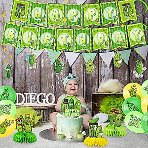 35 Pieces Pickle Party Decoration, Include Funny Pickle Birthday Banner Honeycomb Centerpieces Cake Topper Pickle Party Latex Balloons for Birthday Baby Shower Party Supplies