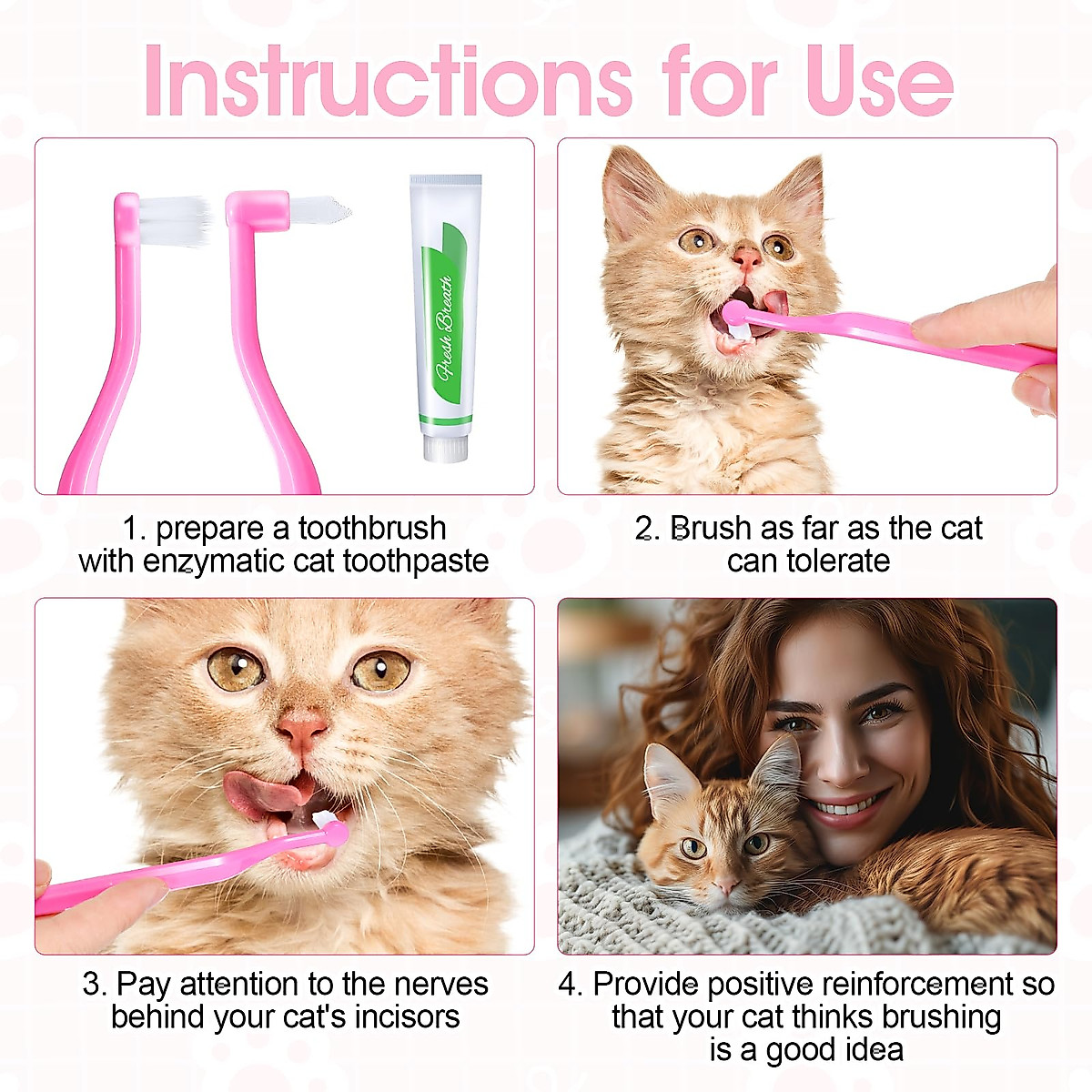 Abeillo 4Pcs Dual Headed Pet Tooth Brush, Small Dog Toothbrush, Cat Dental Care with Micro Brush, Cat Toothbrush, Cat Dental Care Supplies - Pet Toothbrush for Small Dogs, Cats