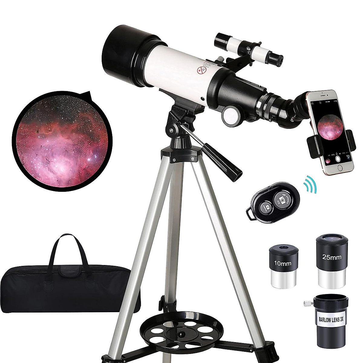 Telescope for Kids Adults Beginners,70mm Aperture 400mm Focal Length Telescopio for Astronomy, Multi Coated Travel Refractor Astronomical Telescopes with Wireless Remote
