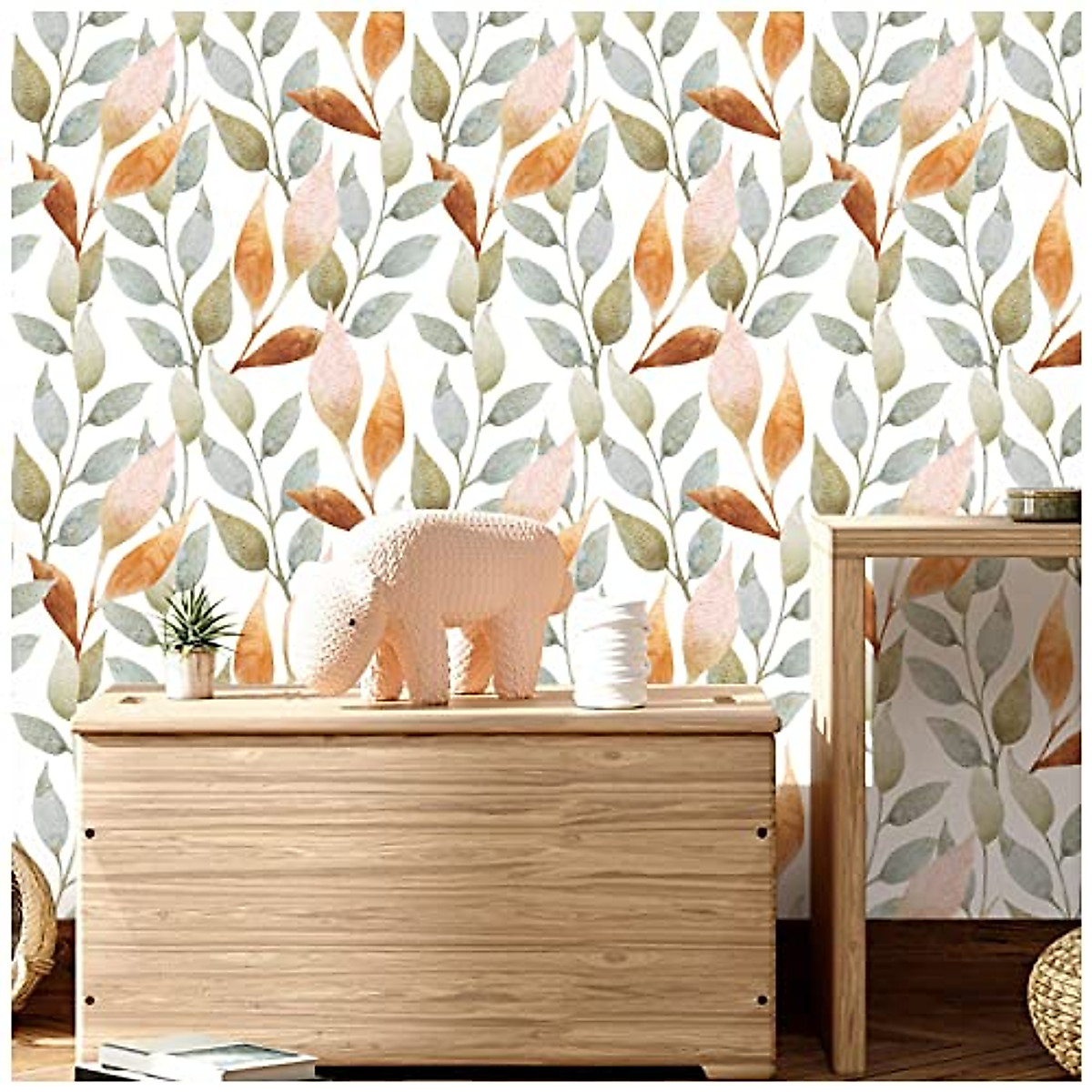 Floralplus Peel and Stick Wallpaper Boho Leaf Stick On Wallpaper Removable Textured Wallpaper Pull and Stick Contact Paper for Cabinet Bathroom Nursery Home Decor 17.7in x 118in