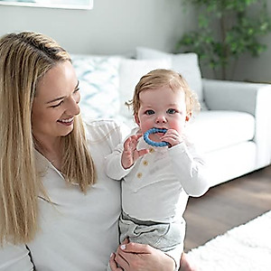 Dr. Brown’s Flexees Beaded Teether Rings, 100% Silicone, Soft & Easy to Hold, Encourages Self-Soothe, 3 Pack, Blue, Light Blue, Black, BPA Free, 3m+