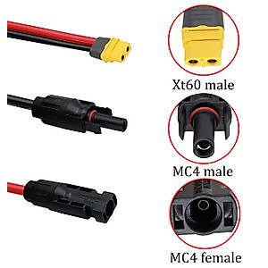 HCFeng XT60 to M-C-4 Solar Charge Adapter Cable,12AWG Power Solar Male Female Connector to XT60 Adapter Extension Cable for Battery Pack, Portable Power Station, Solar Generator[0.6M/2FT]