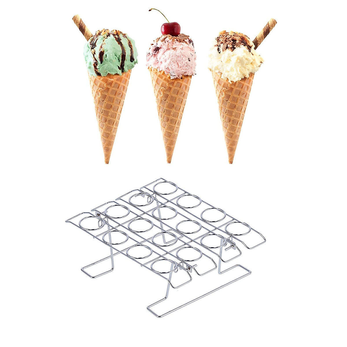 URRNDD Folding Baking Rack, 16-Hole Folding Baking Rack Ice Cream Rack Stand Cone Cupcake Holder for Wedding Birthday 9x21x27.5cm