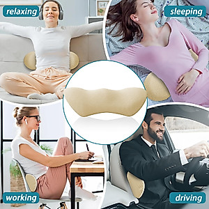 kasney Lumbar Support Pillow for Chair, Comfortable Low Back Pillow for Back Pain Relief Improve Posture, Ergonomic Streamline Neo Cushion for Car Seat, Office Chair, Recliner and Bed (Beige)