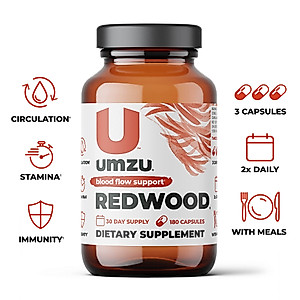 UMZU Redwood - Supports Nitric Oxide & Healthy Blood Flow - Blend of Vitamins & Herbal Extracts - Supplement with Vitamin C, Garlic & Horse Chestnut - for Well-Being - 30 Day Supply - 180 Capsules