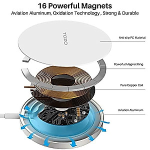 TOZO W6 Wireless Magnetic Charger Compatible for iPhone 14/14 Plus/14 Pro/14 Pro Max/13 Series/12 Series Aviation Aluminum Computer Numerical Control Technology Fast Charging Compatible for Magsafe