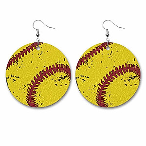 4 Pairs Cute Lightweight Faux Leather Earrings for Women Fun Baseball Basketball Volleyball Soccer Leather Earrings for Woman Dangle Drop Earrings Jewelry (Set #1)