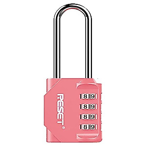 RESET-060 4 Digit Combination Padlock with 2.4 inch Long Shackle Combination Lock,Outdoor Waterproof Padlock,Indoor Padlock for School Locker Gym Locker Fence Gate Toolbox Pink