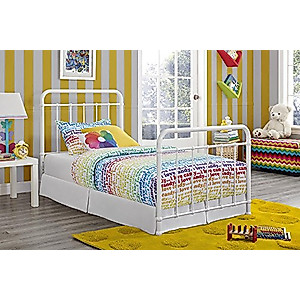 DHP Beaumont Iron Metal Platform Bed with Transitional Design Headboard and Footboard, Adustable Base Height for Underbed Storage, No Box Spring Needed, Queen, White