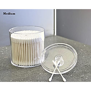 Qtip Holder Storage Organizer Set, 4 Pcs Clear Plastic Apothecary Jar with Lid, Bathroom Organizer Canister for Cotton Ball, Cotton Swab, Cotton Round Pads, Floss, Bath Bombs, Spa Salts, Powder Puffs