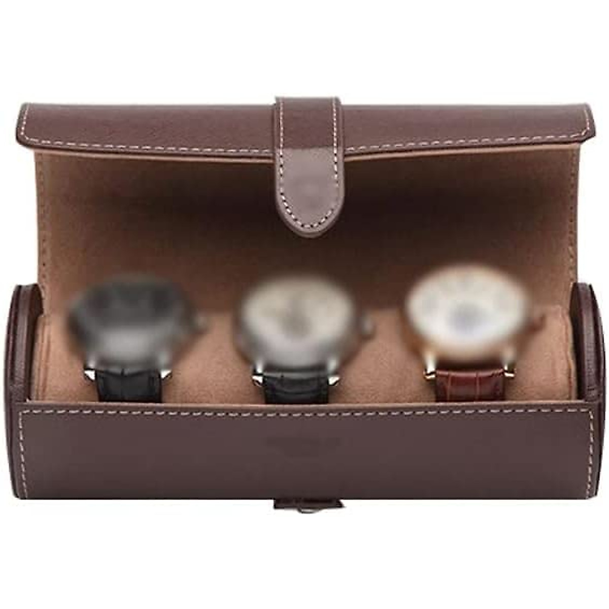 Watch Holder Watch Roll Travel Suitcase Retro Round Watch Organiser Box Leather 3 Slots Watch Box Display Storage Case Watch Organizer (Color : Red) (Brown)