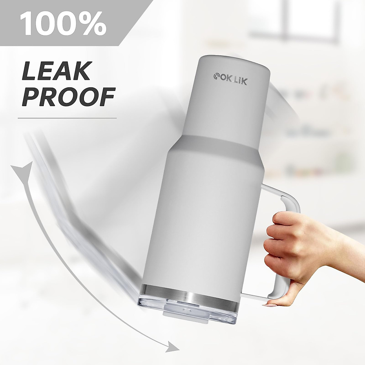 COKTIK 40 oz Tumbler With Handle and Straw Lid, Vacuum Insulated Travel Coffee Mug Stainless Steel Insulated Cup for Beverages, Leak-proof, Cupholder Friendly(Grey)