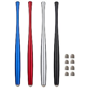 Slim Waist Stylus Pens for Touch Screen, Compatible with iPad, iPhone, Kindle Fire, 8 Extra Replaceable Hybrid Fiber Tips (Black,Silver,Blue, Red)