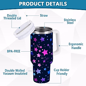ARGTILDN 40 oz Tumbler Galaxy Starry Sky Insulated Travel Mug with Handle and Straw Lid Stainless Steel Vacuum Coffee Cup Tea Beverage Container Water Bottles for Car Sports office