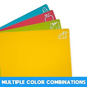 Goodluck 4 Pieces Flexible Cutting Boards, BPA Free Plastic Cutting Boards for Kitchen, Non Slip Cutting Mat for Meat and Vegetables