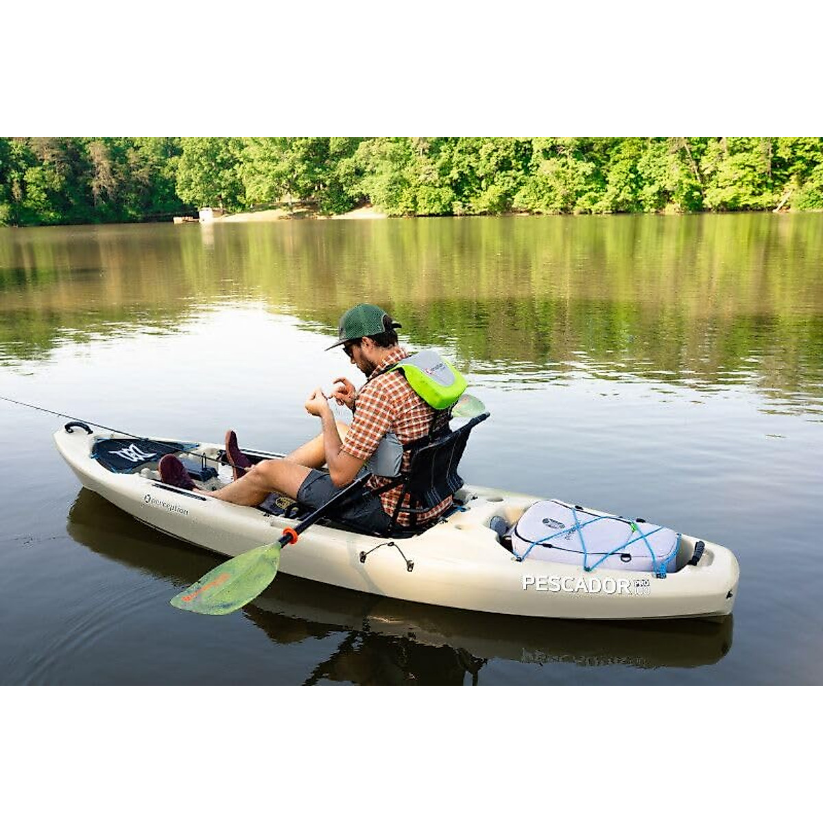 Perception Pescador Pro 12 | Sit on Top Fishing Kayak with Adjustable Lawn Chair Seat | Large Front and Rear Storage | 12' | Moss Camo