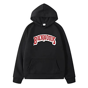 FEIRUIJI Backwoods Hoodie Printing Letter Backwoods Outfit Pullover Hooded Sweater for Men Women Black