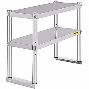 VEVOR Double Overshelf, Double Tier Stainless Steel Overshelf, 30 in. L x 12 in. W Double Deck Overshelf, Height Adjustable Overshelf for Prep & Work Table in Kitchen, Restaurant