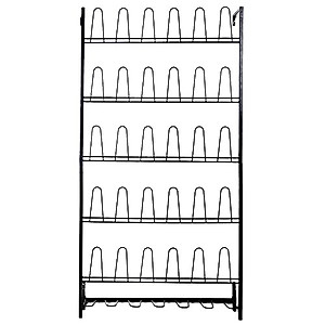 MyGift Wall Mounted Black Metal Shoe Organizer Rack, Boots, Slippers, Sneakers Hanging Vertical Heavy Duty Rack, Holds 18 Pairs of Shoes