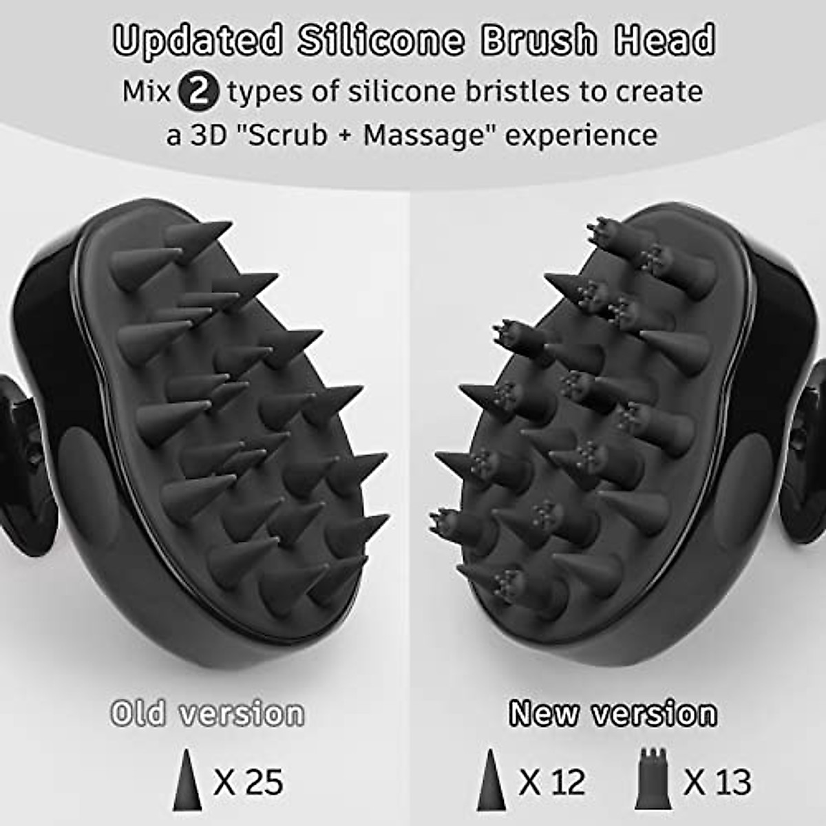 FREATECH Updated Hair Scalp Massager Shampoo Brush with 2 Types of Silicone Bristles, Finely Clean and Scrub Gently, Care for Sensitive & Delicate Scalp, Exfoliate and Stimulate Hair Growth, Black