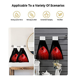 Red Apples with Water Drops Hanging Kitchen Towels Soft Absorbent Hand Tie Towels Set with Hook&Loop, Close-up Fruit Art on Black Tea Bar Dish Cloths Towel for Bathroom Laundry Room BBQ, 2pc