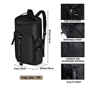 Small Gym Bag for Men and Women, Black Gym Backpack with Shoe Compartment, Weekender Backpack, Workout Bag for Exercise, Travel Duffle Backpack for Cycling, Swiming, Camping