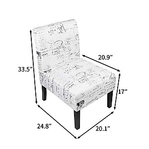 STHOUYN Modern Fabric Armless Accent Chair Set of 2 Decorative Slipper Chair Vanity Chair for Bedroom Desk, Corner Side Chair Living Room Furniture English Letter Print White