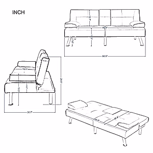 Upholstery Futon Sofa Loveseat Convertible Sleeper Couch Bed Daybed,Folding Recliner with 2 Cup Holders,Removable Soft Pillow-Top Armrest,3 Angles for Living Room Apartment Office Furniture Sets