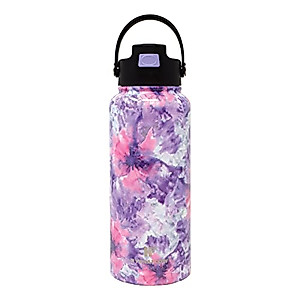 Hydraflow Hybrid - 34oz Triple Wall Vacuum Insulated Bottle with Flip Straw - Insulated Water Bottle - Stainless Steel Bottle - Water Bottle with Straw - Reusable Water Bottle (34oz, BLUEBERRY SWIRL)