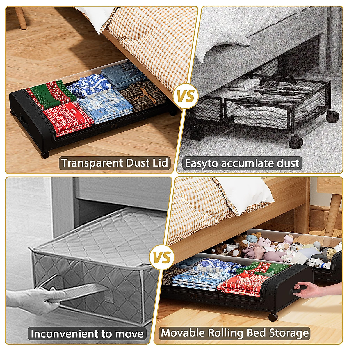 Under Bed Storage with Wheels 2 Pack: Under Bed Storage Containers with Lids, Large Under the Bed Storage with Wheels, Storage Drawers for Clothes, Books, Shoes (31”L x 17”W x 6.8”H)