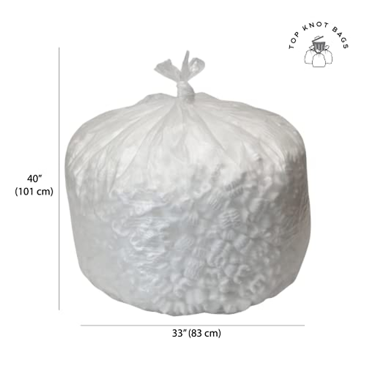 Top Knot Bags 33 Gallon Garbage Trash Bag 33X40" Clear 150 Count Can Liner Bulk 30 Gallon 31 Gallon 32 Gallon 34 Gallon 35 Gallon Made in USA