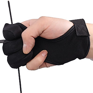SOPOGER Archery Glove 3 Finger Gloves Youth Adult Finger Guard Protection for Recurve Bow Compound Bow Beginner Shooting Hunting Protector (Nylon Fabric, XL Size)