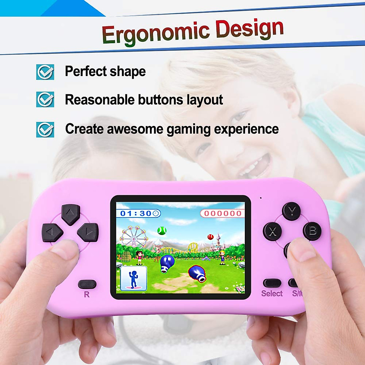 Douddy Kids Retro Handheld Game Console Built in 218 Old School Video Games 2.5'' Display USB Rechargeable 3.5 MM Headphone Jack Arcade Entertain System Children Birthday (Pink)