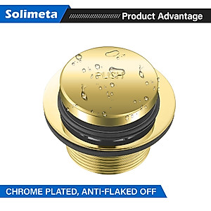 Solimeta Tip-Toe Tub Trim Set with Two-Hole Overflow Faceplate, Bath Tub Drain Trim Set with Universal Fine Thread, Polished Brass