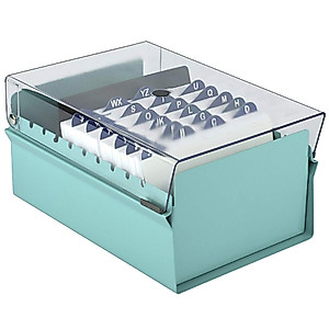 Acrimet 4 x 6 Card File Holder Organizer Metal Base Heavy Duty (AZ Index Cards and Divider Included) (Green Color with Clear Crystal Plastic Lid Cover)