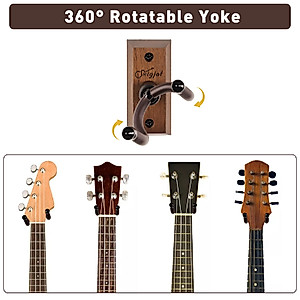 SNIGJAT Ukulele Wall Mount 2 Pack, Ukelele Hanger for Wall Vertical Display, Hardwood Ukulele Holder with Screw, Ukulele Wall Hook fits for Banjo Mandolin Soprano Pineapple Concert Baritone and Tenor