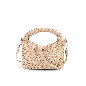 Small Hand Woven Handbags for Women Shoulder Crossbody Bag Girls Purses Cassual Top Handle Bags Hobo Curved Tote Phone Bag (Apricot)