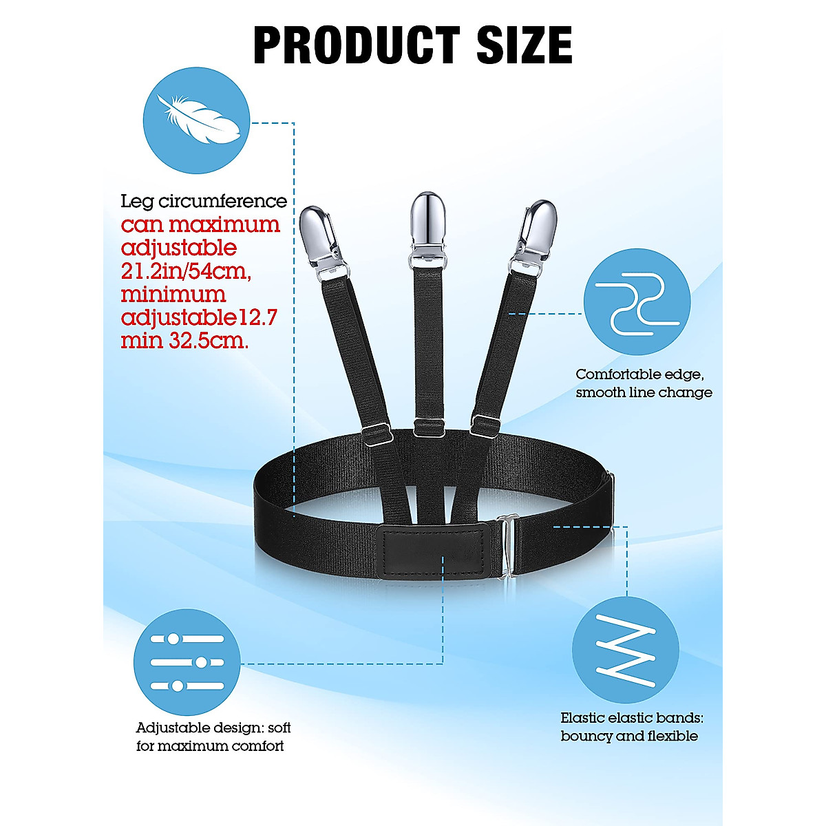 Jeere 2 Pairs Shirt Stays for Men Adjustable Shirt Garters Elastic Shirt Suspenders for Women Shirt Holder Straps with 3 Nonslip Clips