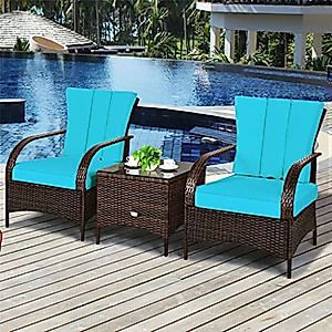 WYKDD 3 PCS Patio Rattan Furniture Set Coffee Table & 2 Rattan Chair with Cushions Comfortable and Breathable (Color : E)