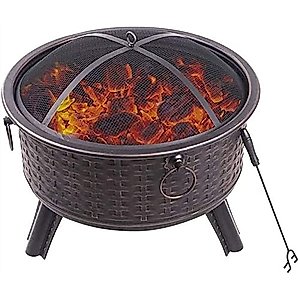 LEAYAN Garden Fire Pit Grill Bowl Grill Barbecue Rack Outdoor Fire Pit, Wood Burning Fire Pit with Spark Screen, Steel Fire Pit, Fire Pits for Outside, Bonfire, Party, BBQ, Patio & Garden, Black