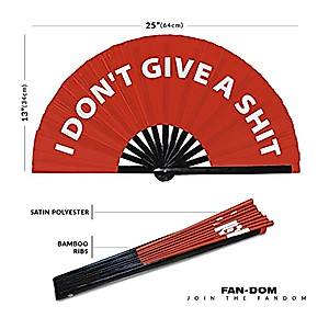 I Don't Give A Shit Hand Fan Foldable Bamboo Circuit Hand Fan Funny Gag Slang Words Expressions Statement Gifts Festival Accessories Rave Handheld Circuit Event Fan Clack Fans (Red)