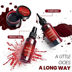3Pcs Halloween Fake Blood Makeup Kit Realistic SFX Makeup Set - Blood Spray 2.03oz + Coagulated Blood 1.06oz + Dripping Blood 2.03oz, Edible Washable Special Effects Faux Blood for Zombie Vampire