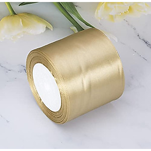 ATRBB 25 Yards 3 Inches Wide Satin Ribbon Perfect for Wedding Satin Chair Sash and Gift Wrapping (Old Gold)