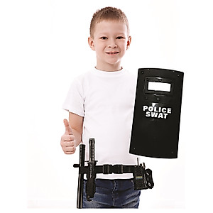 Dress Up America Police Officer SWAT Role Play Set for Kids - Police Accessory Set - Police Pretend Play Accessory Set Includes Plastic Baton and Binoculars Shield, Adjustable Belt, Flashlight & More