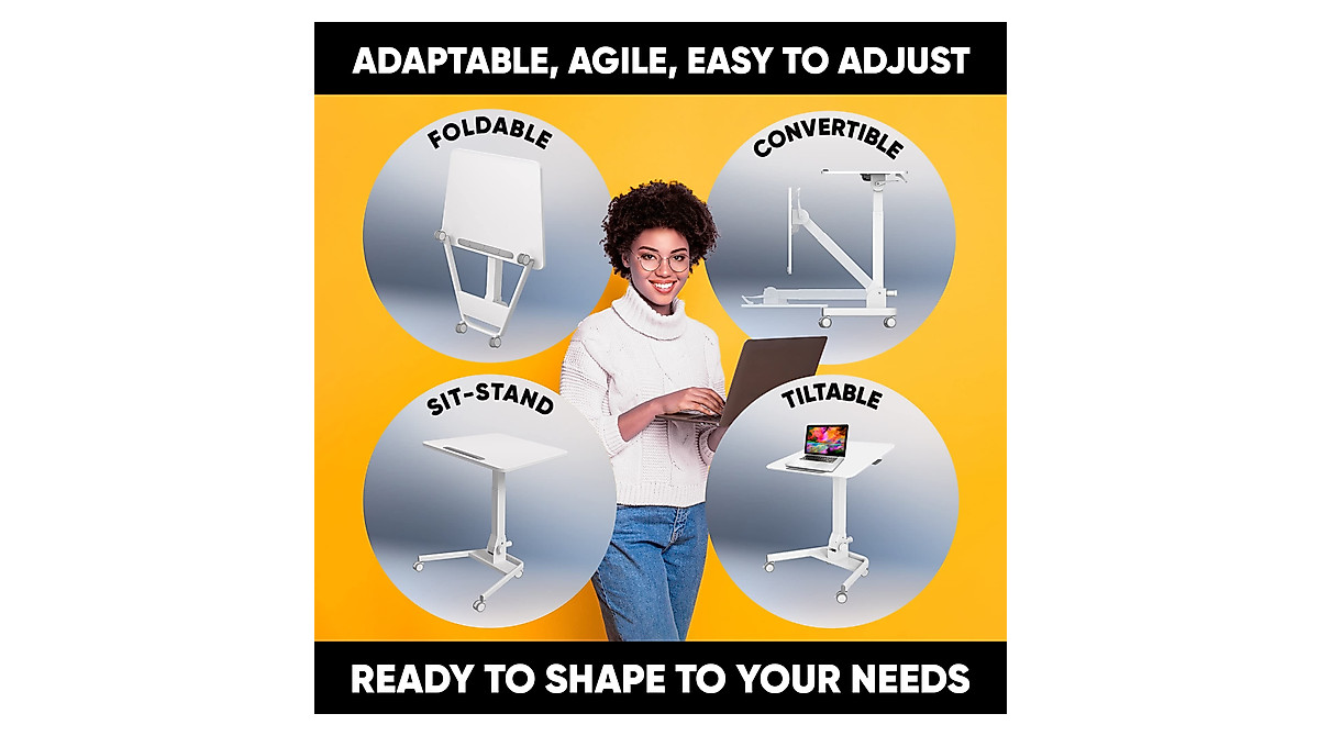 Mobile Folding Standing Desk - Adjustable Height & Portable