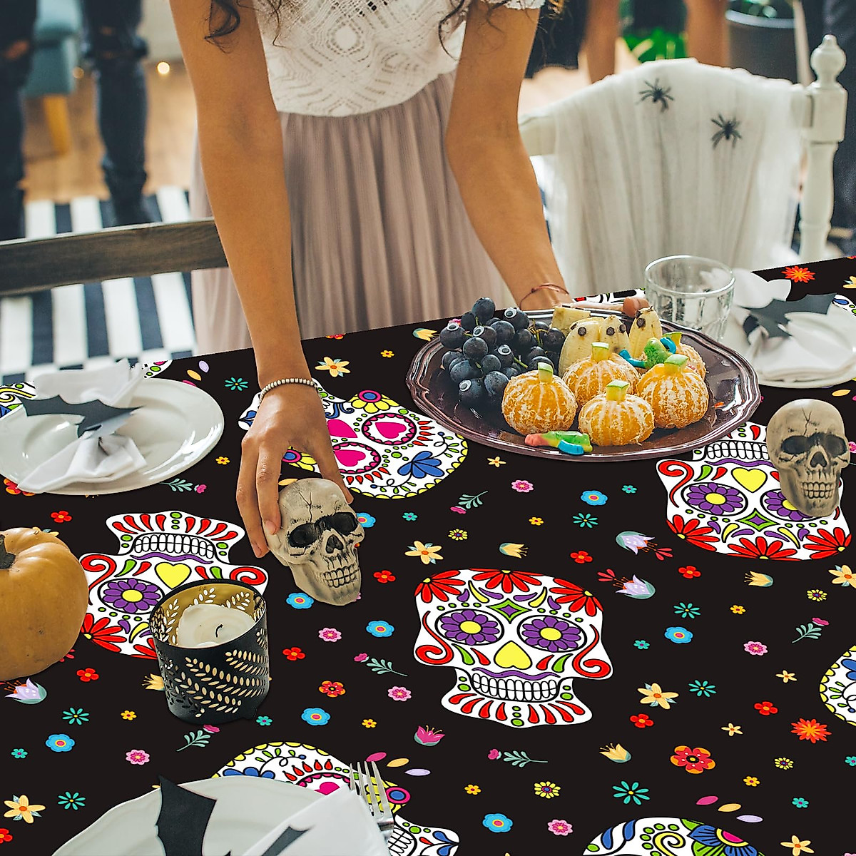 Hxezoc 3 Pack Day of The Dead Tablecloths, Disposable Plastic Skull Party Table Cover for Dia De Los Muertos Party Mexican Festival Holiday Party Decorations Outdoor Indoor Party Supplies