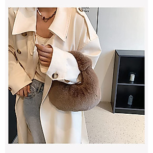 XPONNI Fuzzy Dumpling Bag, Cute Fluffy Bags Y2k, Cute Mini Handbags, Faux Fur Bag with Zipper, Soft Knotted Bag