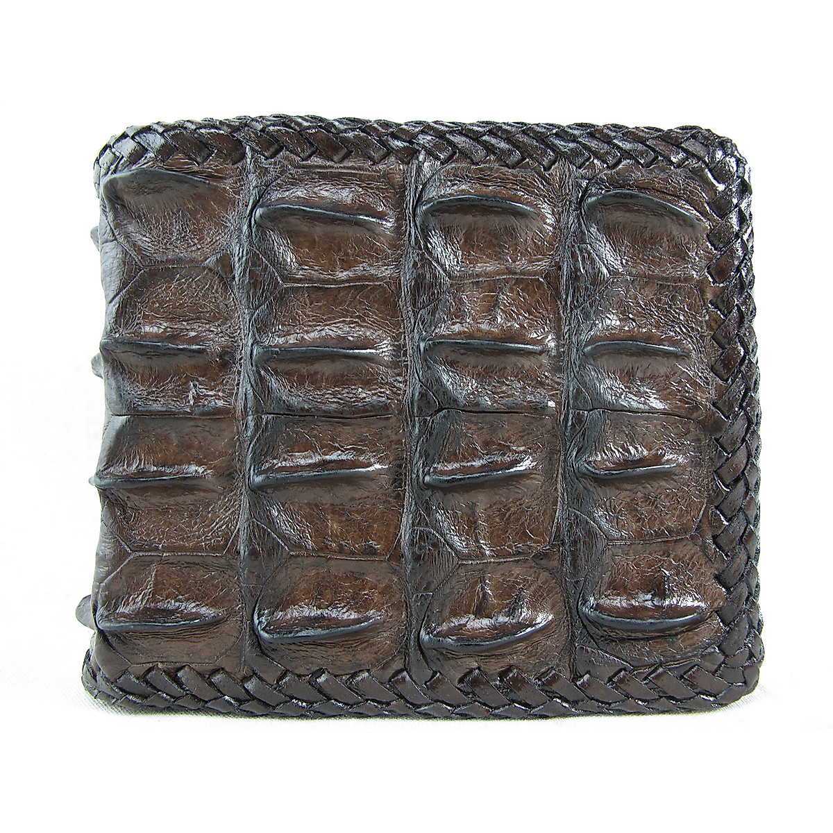 Pelgio Genuine Crocodile Alligator Backbone Skin Handmade Bifold Wallet (Chocolate Brown)